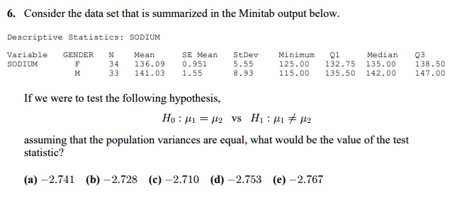 SOLVED: Consider the data set that is summarized in the Minitab output below. Descriptive ...