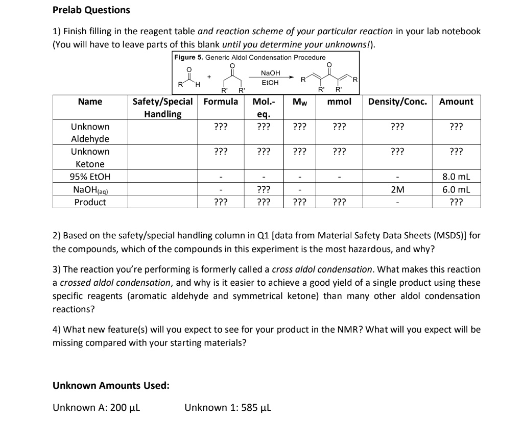 SOLVED: Prelab Questions 1) Finish filling in the reagent table and reaction scheme of your ...