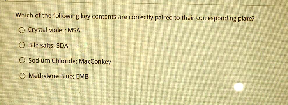which of the following key contents are correctly paired to their ...