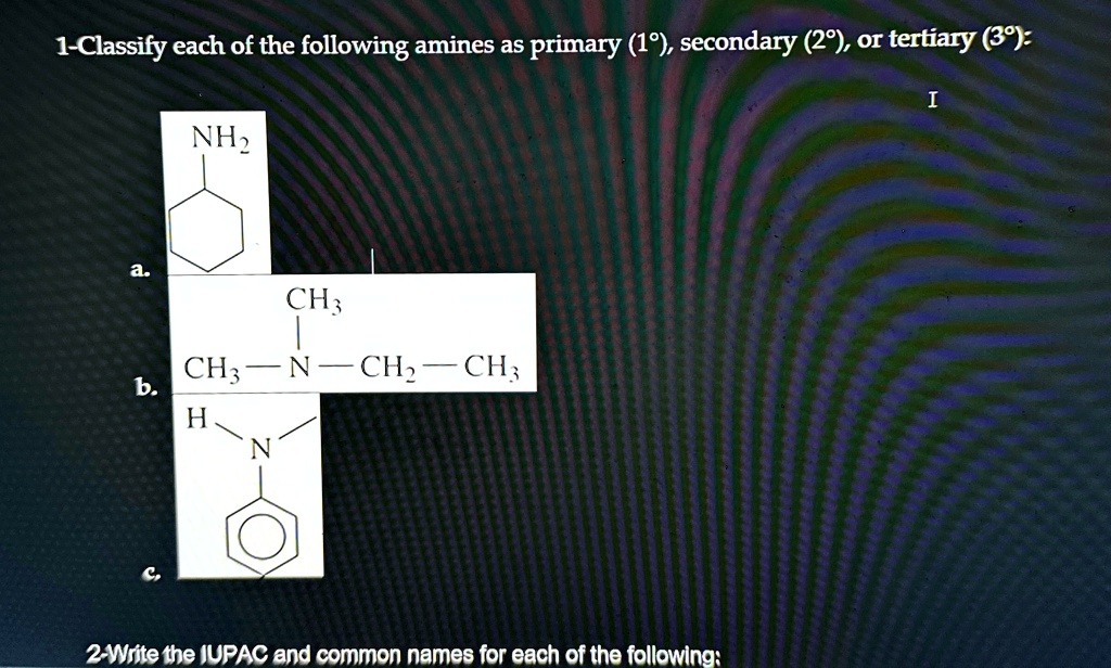 1 classify each of the following amines as primary 1 secondary 2 or tertiary 3 nh2 i a b ch3 ch3 ...
