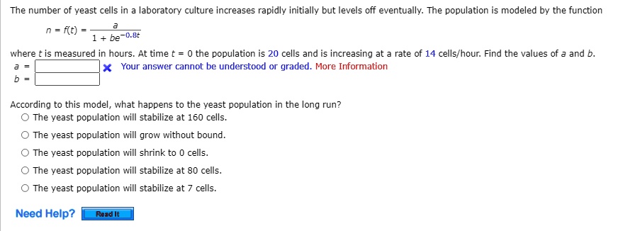 the number of yeast cells in laboratory culture increases rapidly ...