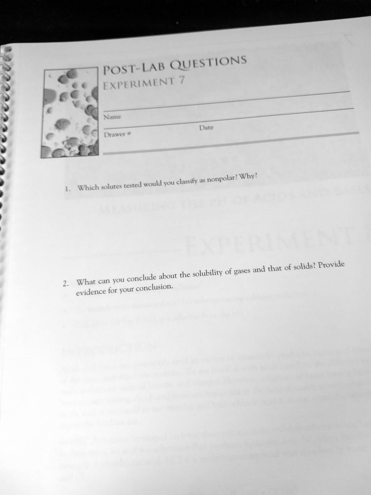 POST-LAB QUESTIONS EXPERIMENT 7 Name Drawer Date 1. Which solutes ...