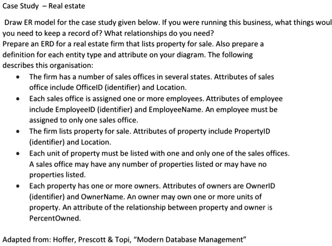 Case Study - Real estate Draw ER model for the case study given below ...