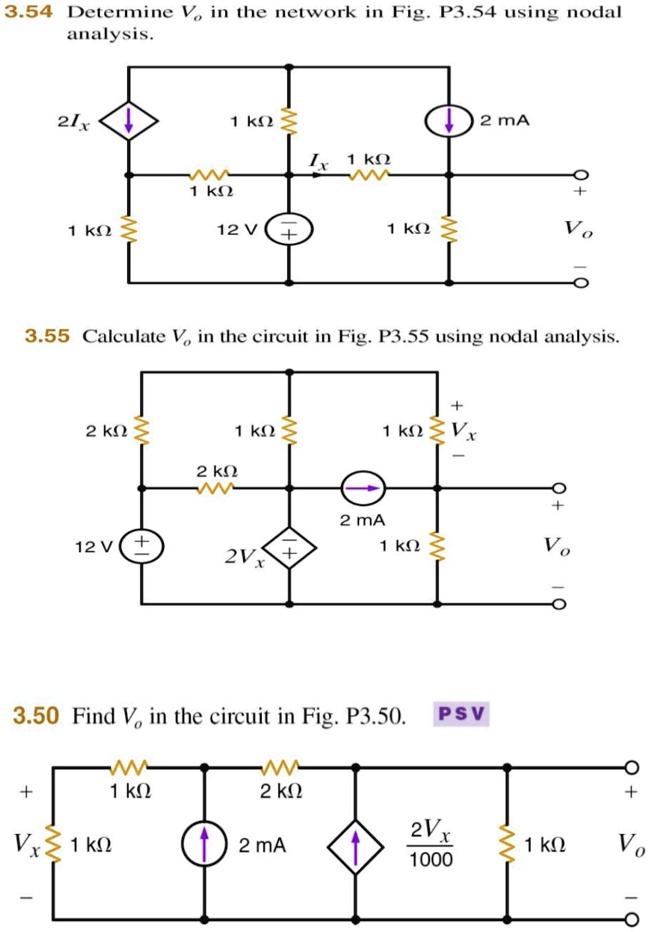 3.54 Determine Vo in the network in Fig. P3.54 using nodal analysis. 2Ix ? 1 k? 2 mA Ix 1 k? 1 k ...