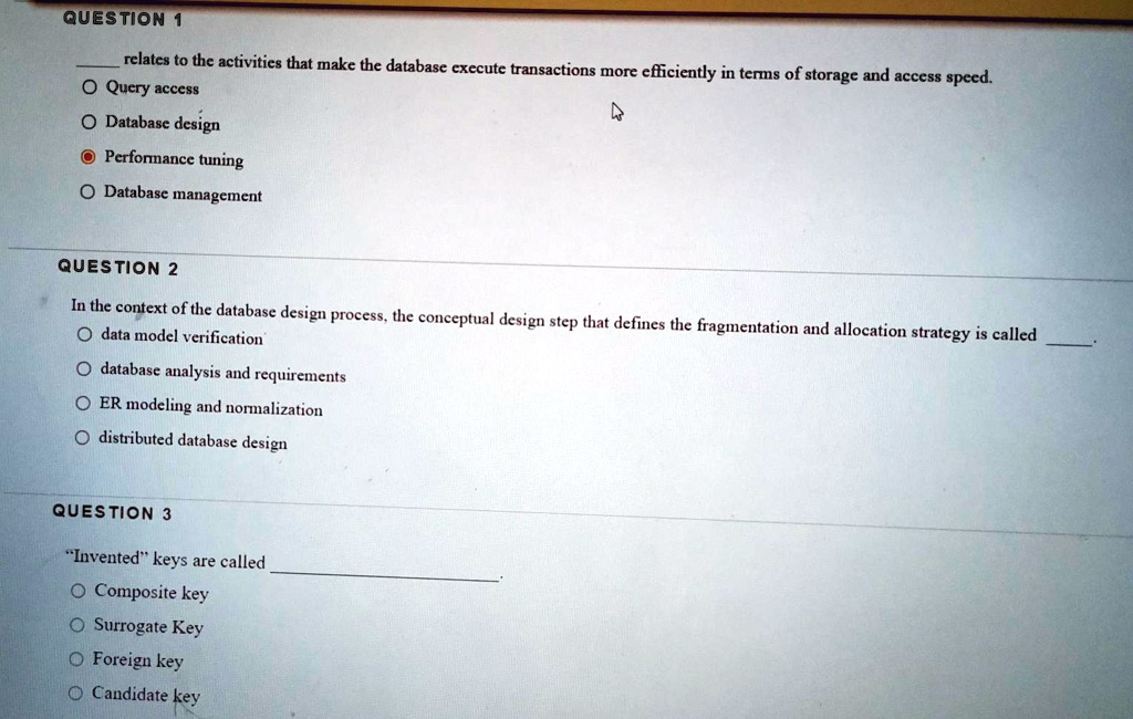 SOLVED: QUESTION 1 relates to the activities that make the database ...