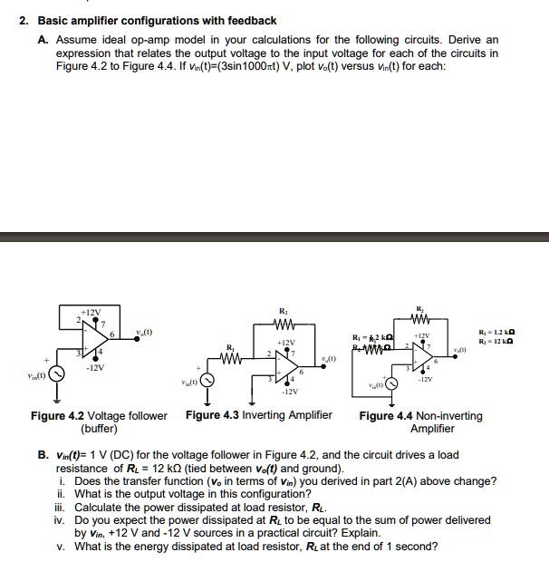 SOLVED: Basic amplifier configurations with feedback. Assume an ideal op-amp model in your ...