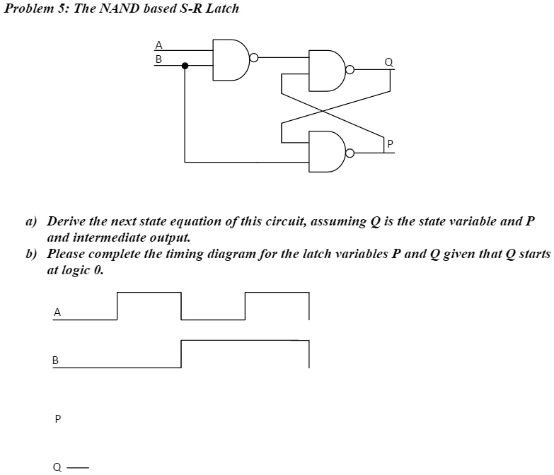 Problem 5: The NAND based S-R Latch A B Q P a) Derive the next state equation of this circuit ...