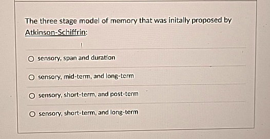 The three-stage model of memory that was initially proposed by Atkinson ...