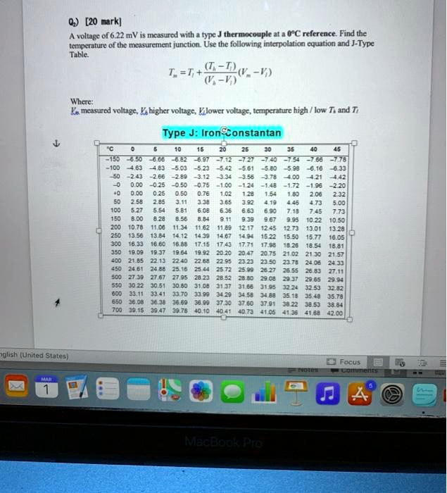 q 20mark a voltage of 622 mv is measured with a type j thermocouple at ...