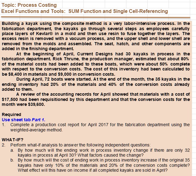 topicprocess costing excel functions and tools sum function and single ...