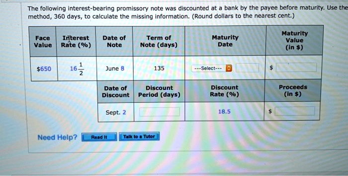 the following interest bearing promissory note was discounted at bank ...