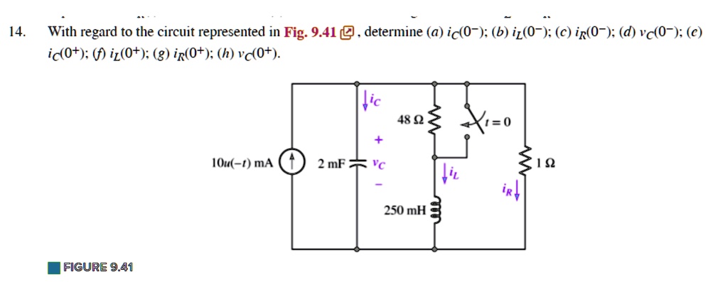 SOLVED: With regard to the circuit represented in Fig. 9.41, determine (a) ic(0-); (b) iz(0 ...
