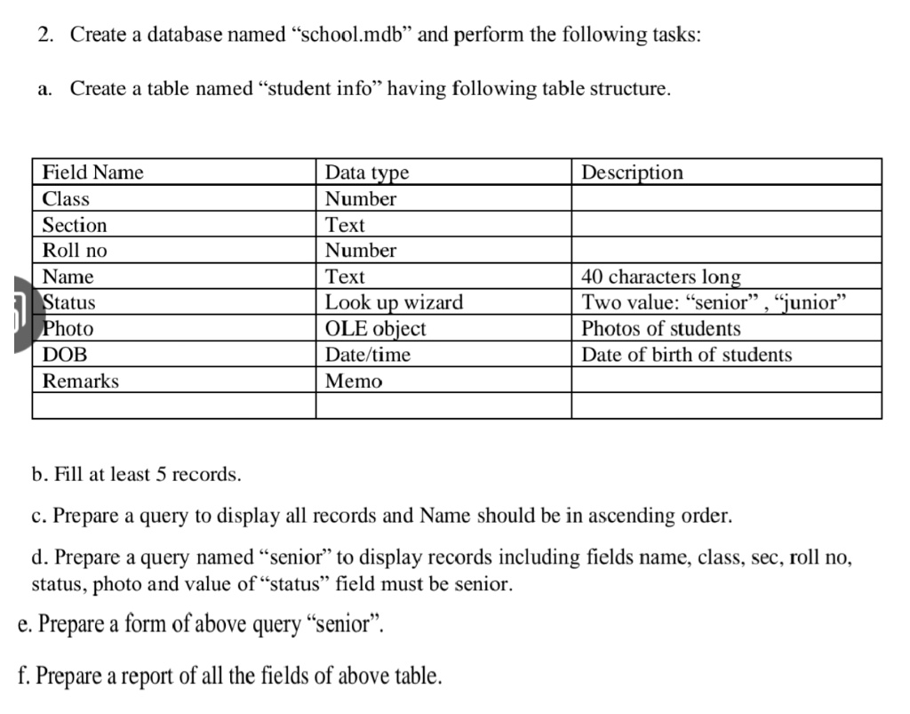 2 create a database named schoolmdb and perform the following tasks ... 2 create a database named schoolmdb and perform the following tasks ...