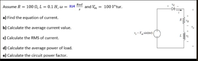 SOLVED: Texts: a) Find the equation of current. b) Calculate the ...