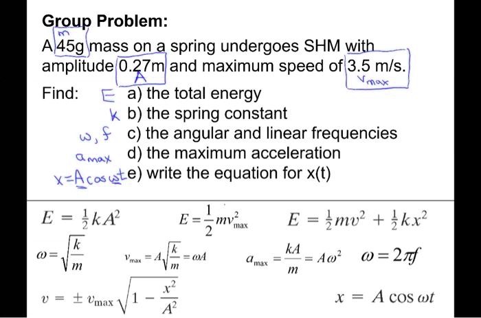 SOLVED:Group Problem: Al45g mass on a spring undergoes SHM with ...