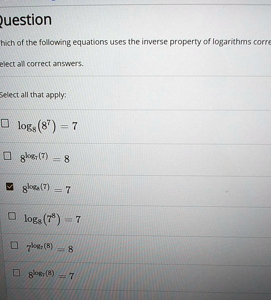 uestion hich of the following equations uses the inverse property of ...