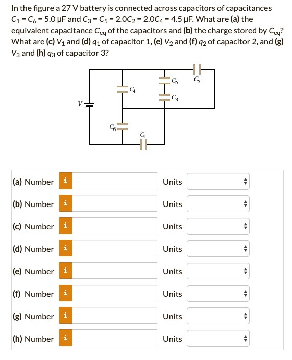 Solved In The Figure A 27 V Battery Is Connected Across Capacitors Of