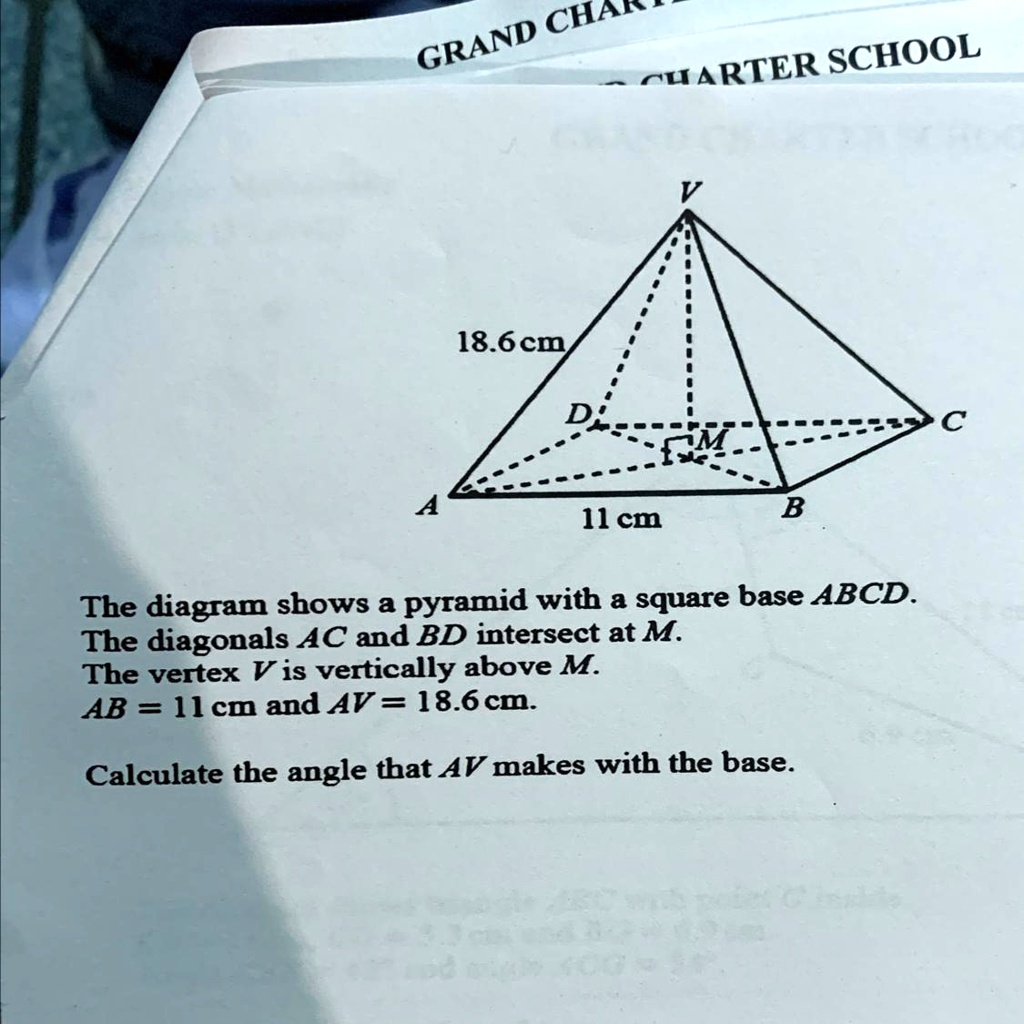 SOLVED: '18.6 cm CAM. 11 cm B The diagram shows a pyramid with a square base ABCD. The diagonals ...