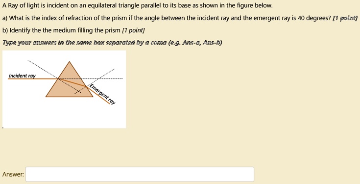 SOLVED: A ray of light is incident on an equilateral triangle parallel ...