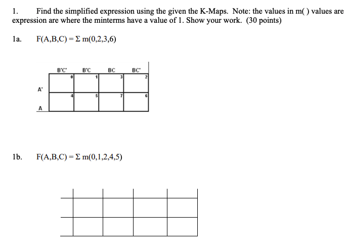 SOLVED: 1. Find the simplified expression using the given the K-Maps ...