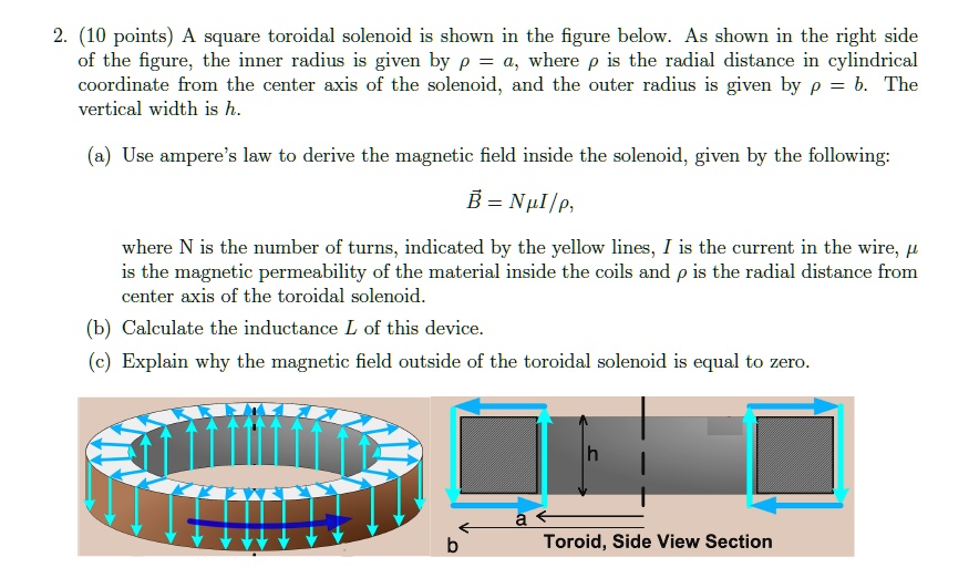 SOLVED:2. (10 points) A square toroidal solenoid is shown in the figure ...