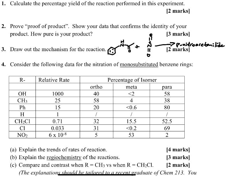 calculate the percentage yield of the reaction performed in this experiment 2 marks prove proof ...