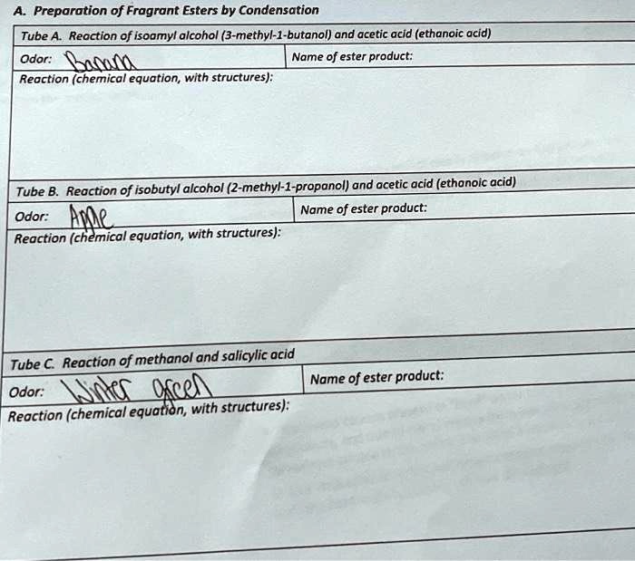 SOLVED: A. Preparation of Fragrant Esters by Condensation Tube A ...