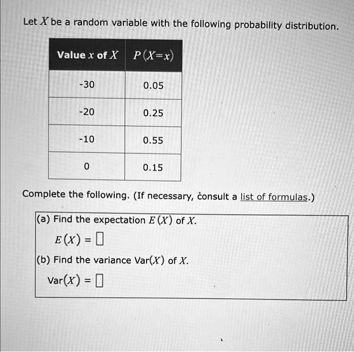 SOLVED: Let X be a random variable with the following probability ...