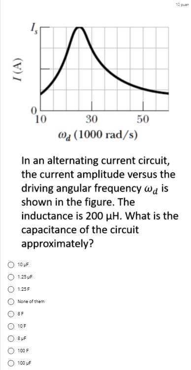 SOLVED:(V) [ 10 30 50 @4 (1000 rad/s) In an alternating current circuit, the current amplitude ...