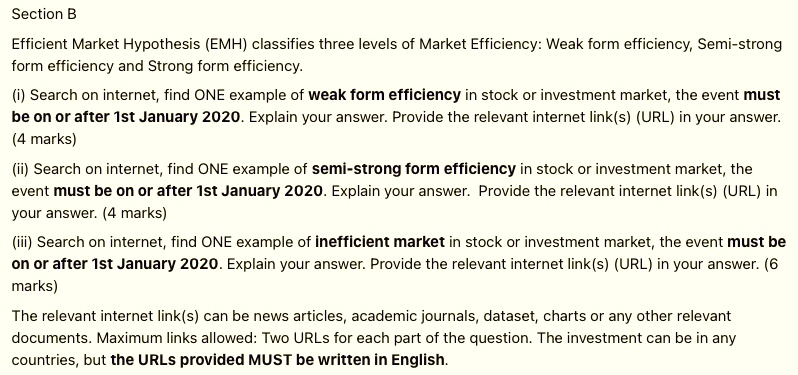 SOLVED: Efficient Market Hypothesis (EMH) classifies three levels of ... SOLVED: Efficient Market Hypothesis (EMH) classifies three levels of ...
