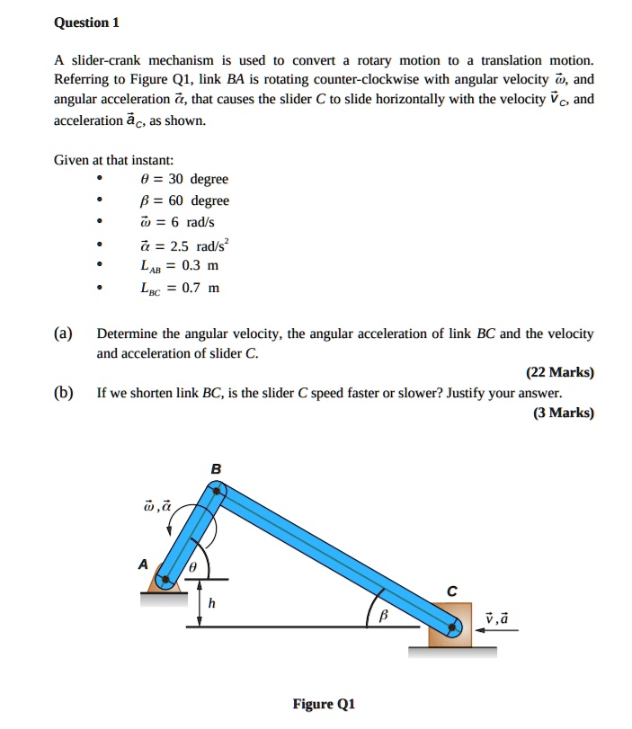 SOLVED: Question 1 A slider-crank mechanism is used to convert rotary motion to translational ...