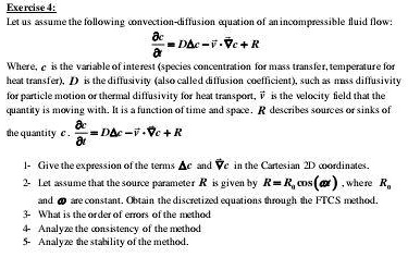 SOLVED: Texts: Exercise 4: Let us assume the following convection-diffusion equation of an ...