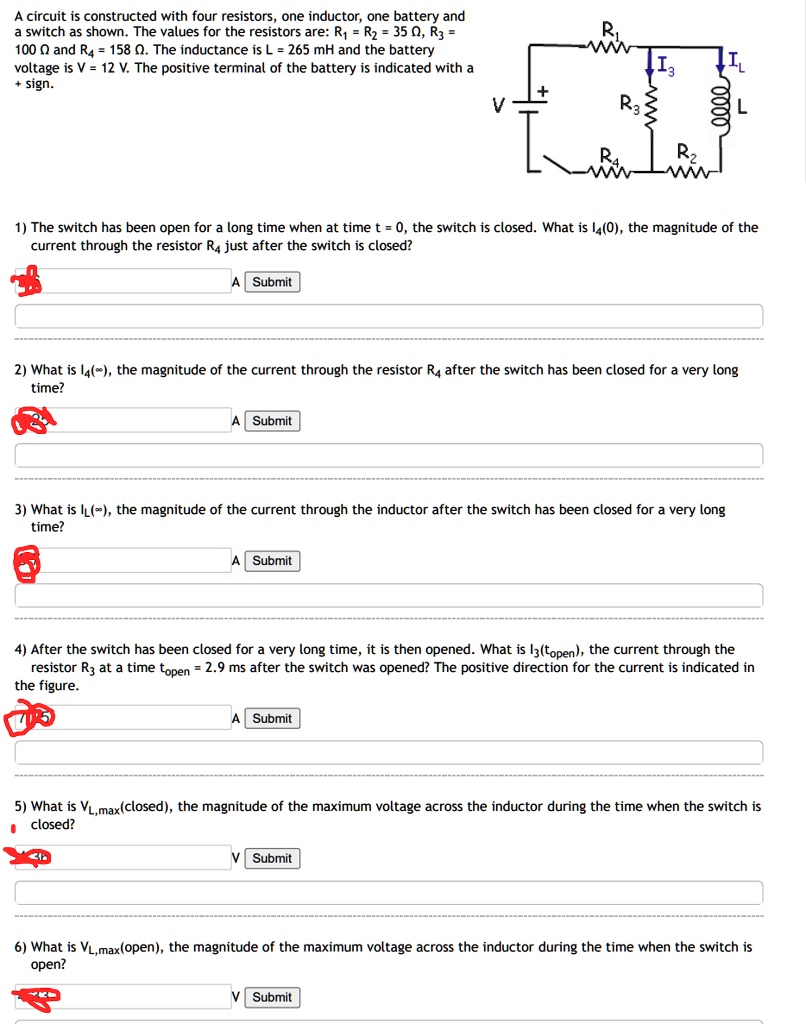 circuit is constructed with four resistors one inductor one battery and ...