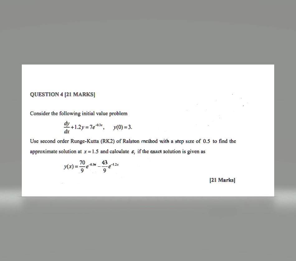 SOLVED: QUESTION 4 [21 MARKS] Consider the following initial value problem +12y=Te UJx Y(0) =3 ...