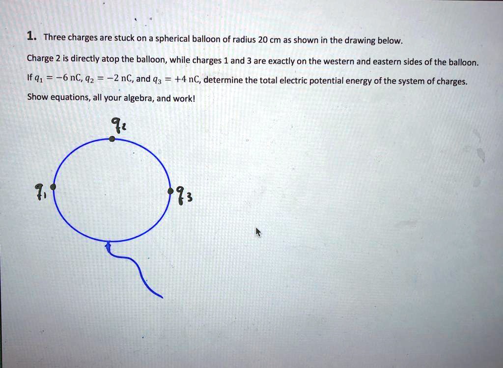 1 three charges are stuck on a spherical balloon of radius 20 cm as ...