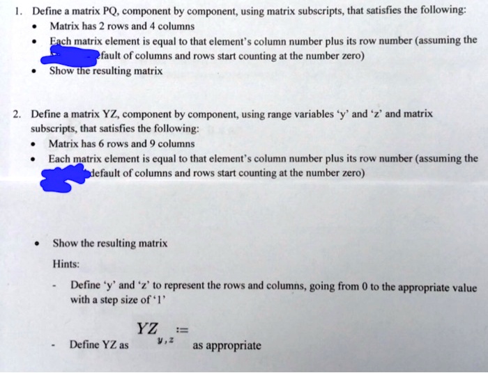Solved Define Matrix Pq Component By Component Using Matrix Subscripts That Satisfies The