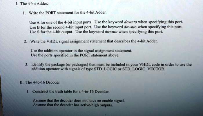 Solved The 4 Bit Adder Write The Port Statement For The 4 Bit Adder Use A For One Of The 4
