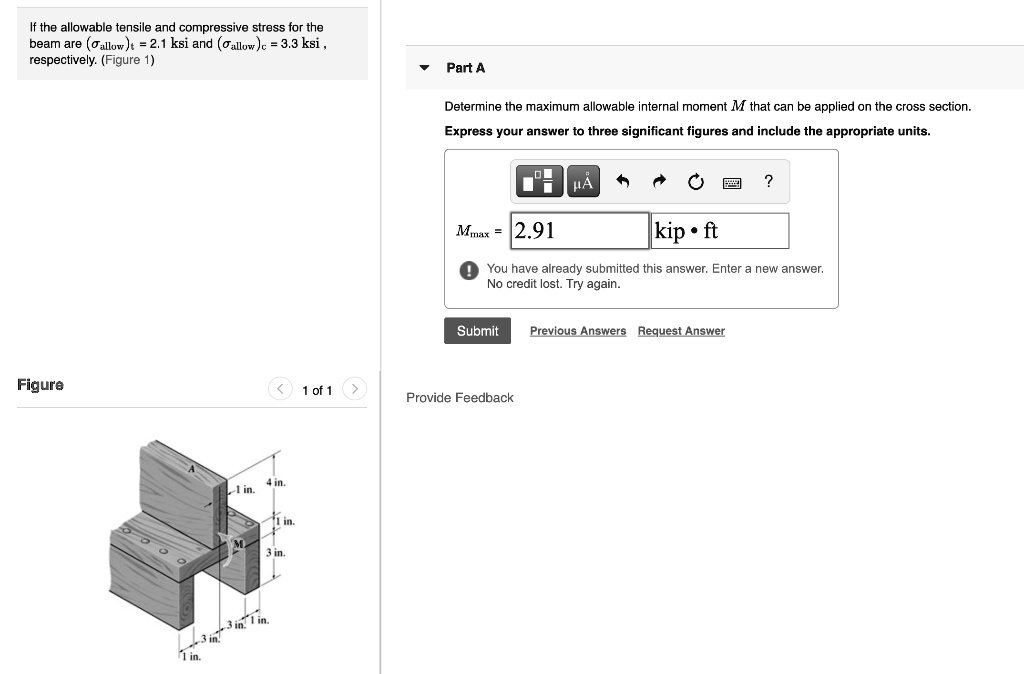 SOLVED: If the allowable tensile and compressive stress for the beam ...