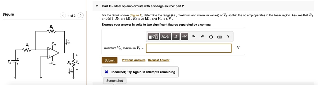 SOLVED: Part B - Ideal op amp circuits with a voltage source: part 2 Figure 1 of 2 For the ...