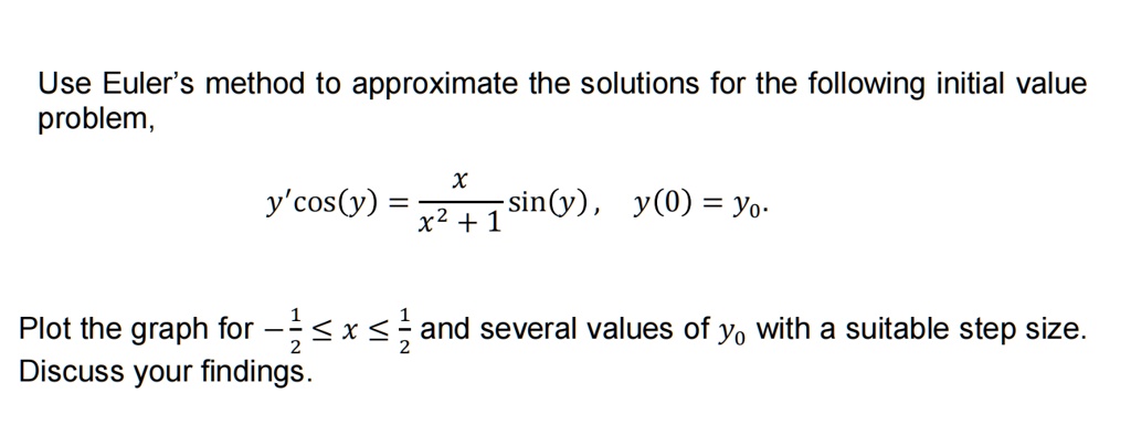 SOLVED: Use Euler's method to approximate the solutions for the following initial value problem ...
