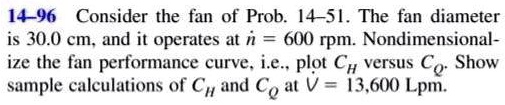14-96 Consider the fan of Prob. 14-51. The fan diameter is 30.0 cm, and ...