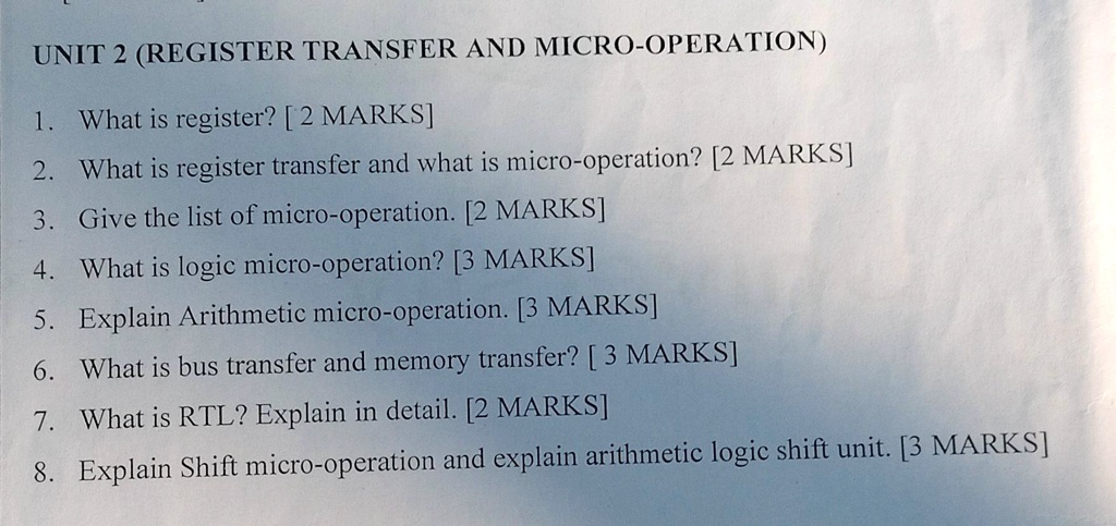 SOLVED: UNIT2 (REGISTER TRANSFER AND MICRO-OPERATION 1.What is register?[2 MARKS] 2.What is ...