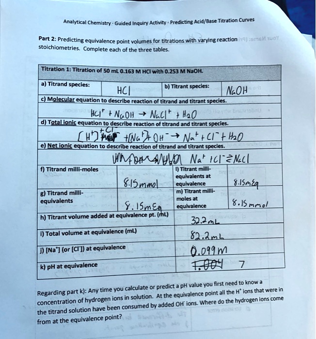 SOLVED: Analytical Chemistry Guided Inquiry Activity - Predicting Acid/Base Titration Curves ...