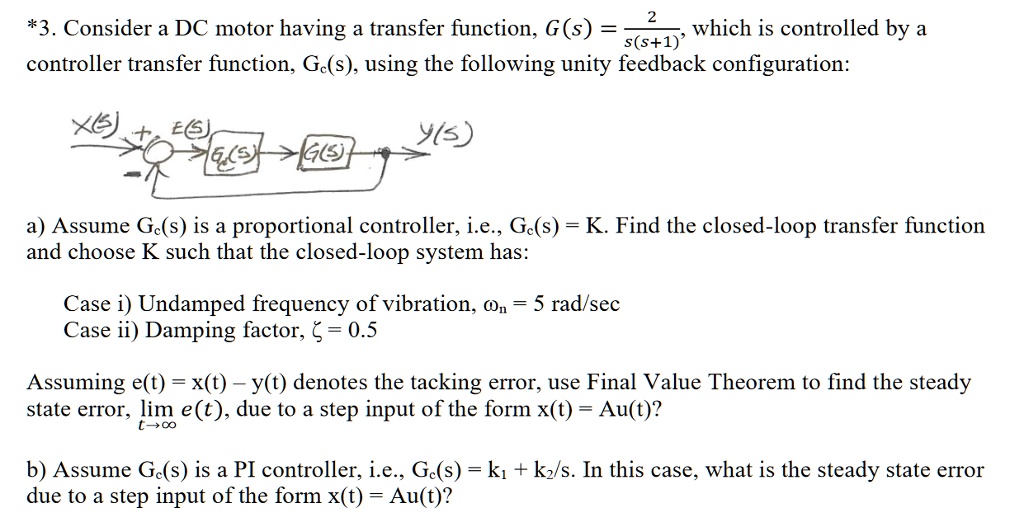 SOLVED: 2 * 3. Consider a DC motor having a transfer function, G(s) = - controller transfer ...