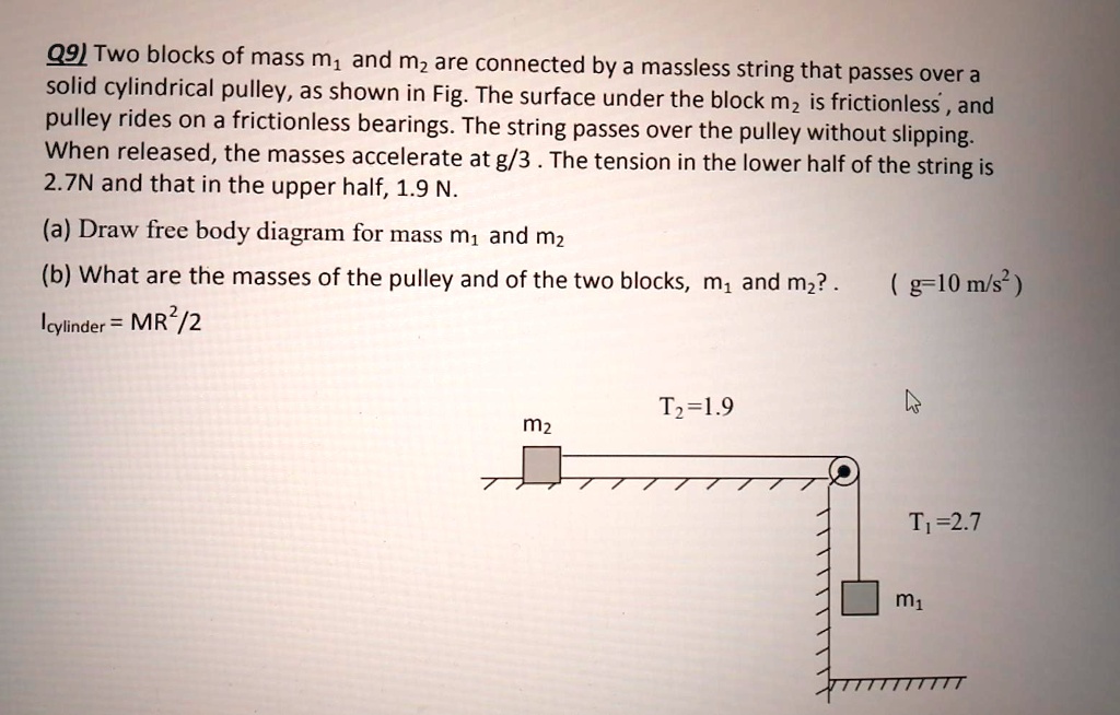 SOLVED:991 Two blocks of mass mz and mz are connected by a massless string that passes over a ...