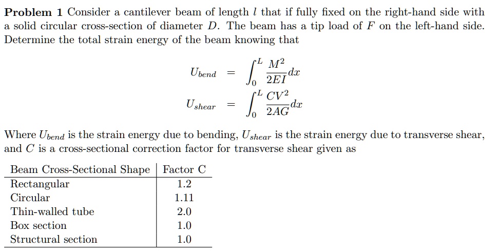 Problem 1 Consider a cantilever beam of length l that if fully fixed on ...