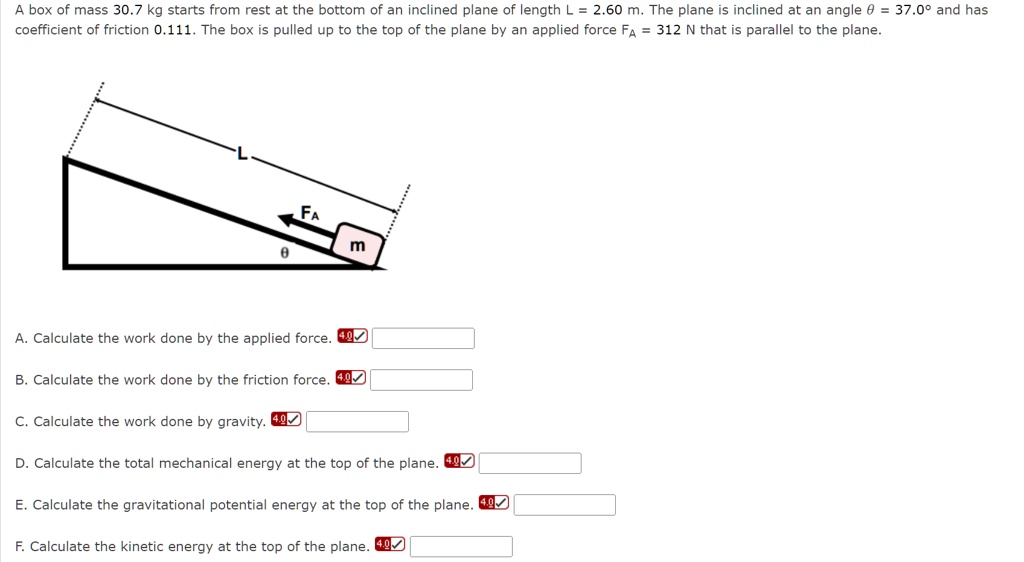 a box of mass 307 kg starts from rest at the bottom of an inclined plane of length l 260 m the ...