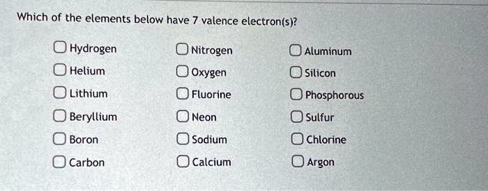 which of the elements below have 7 valence electrons hydrogen helium ...