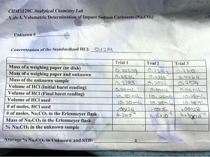 chm3120c analytical chemistry lab lab 4 volumetric determination of ...