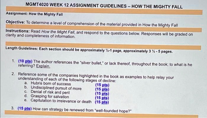 SOLVED: MGMT4020 WEEK 12 ASSIGNMENT GUIDELINES: HOW THE MIGHTY FALL ...